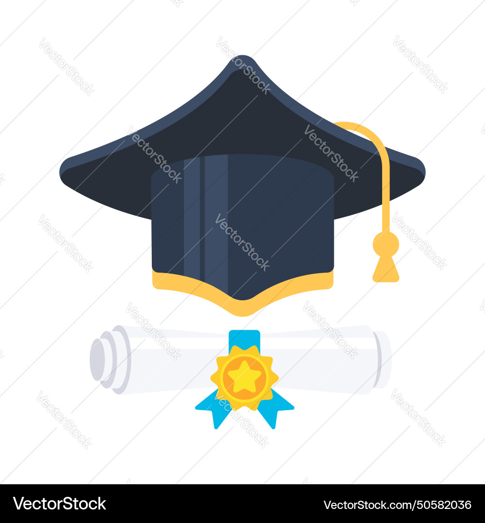 Graduation cap with degree diploma scroll Vector Image