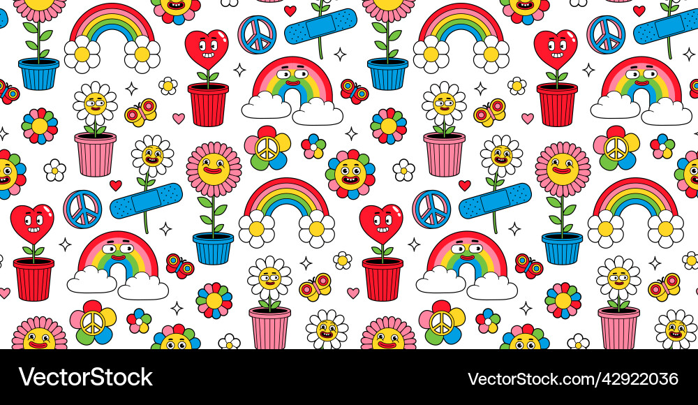 Groovy seamless pattern in trendy retro cartoon Vector Image