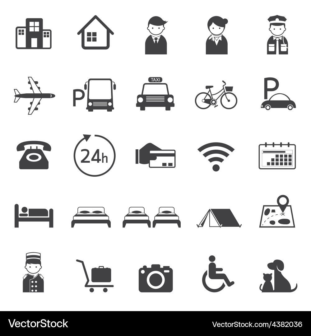Hotel accommodation amenities services icons set Vector Image