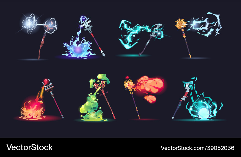 Magic stuff with effects cartoon wizard weapon Vector Image