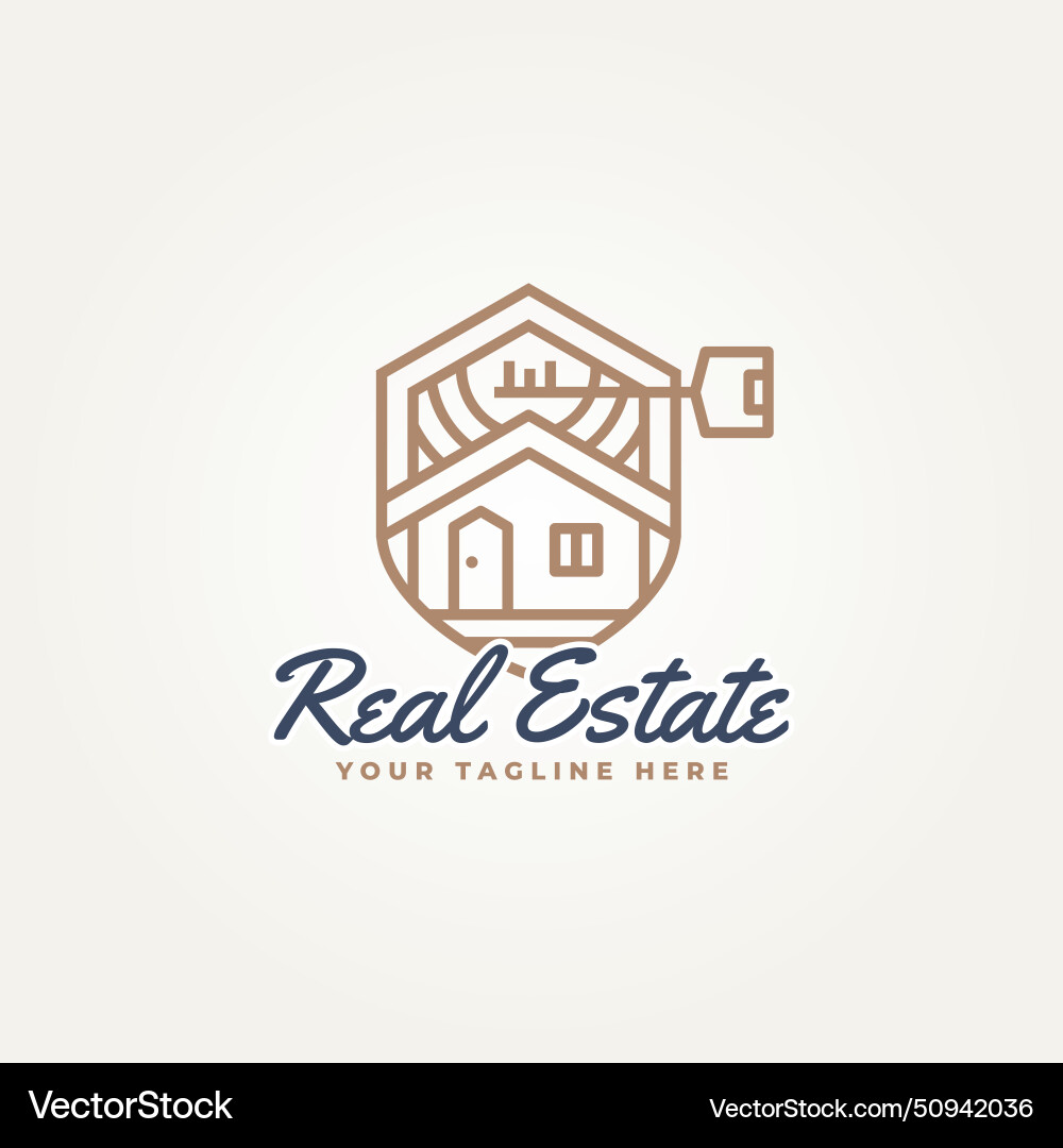 Minimal home and key with shield line art logo Vector Image