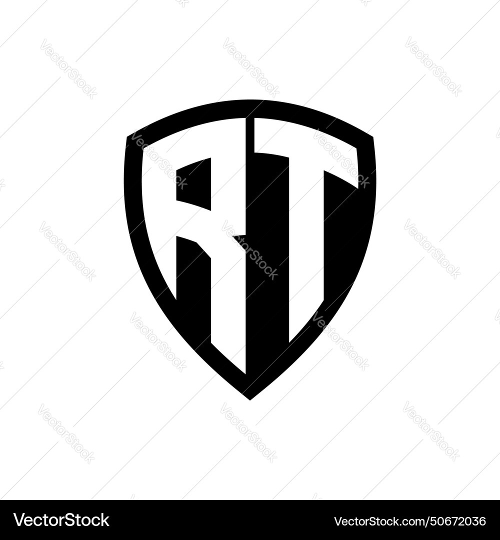 Rt monogram logo with bold letters shield shape Vector Image