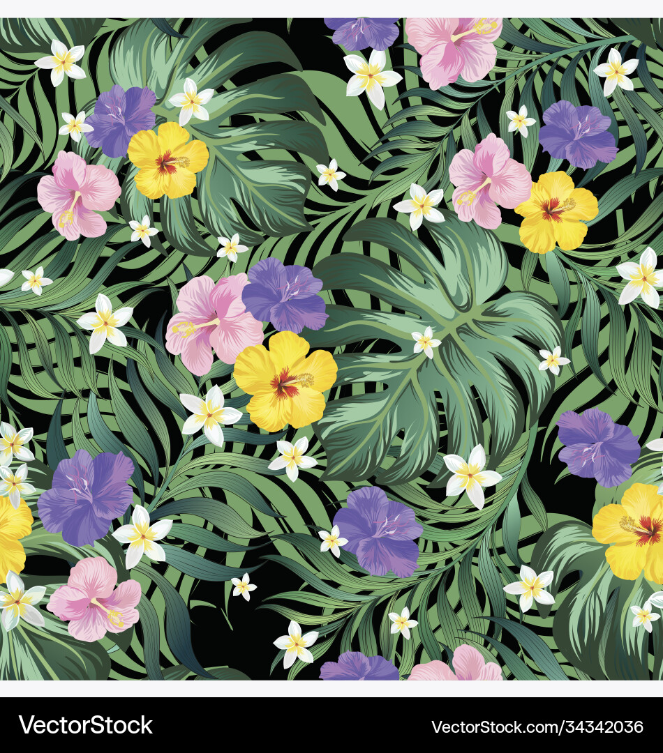 Tropical pattern with hibiscus flowers Royalty Free Vector