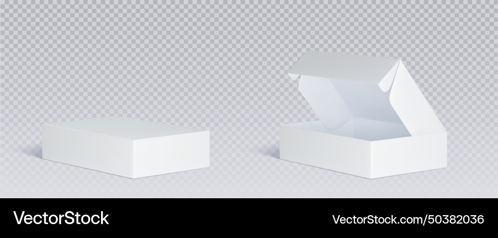 White closed and open cardboard box mockup Vector Image