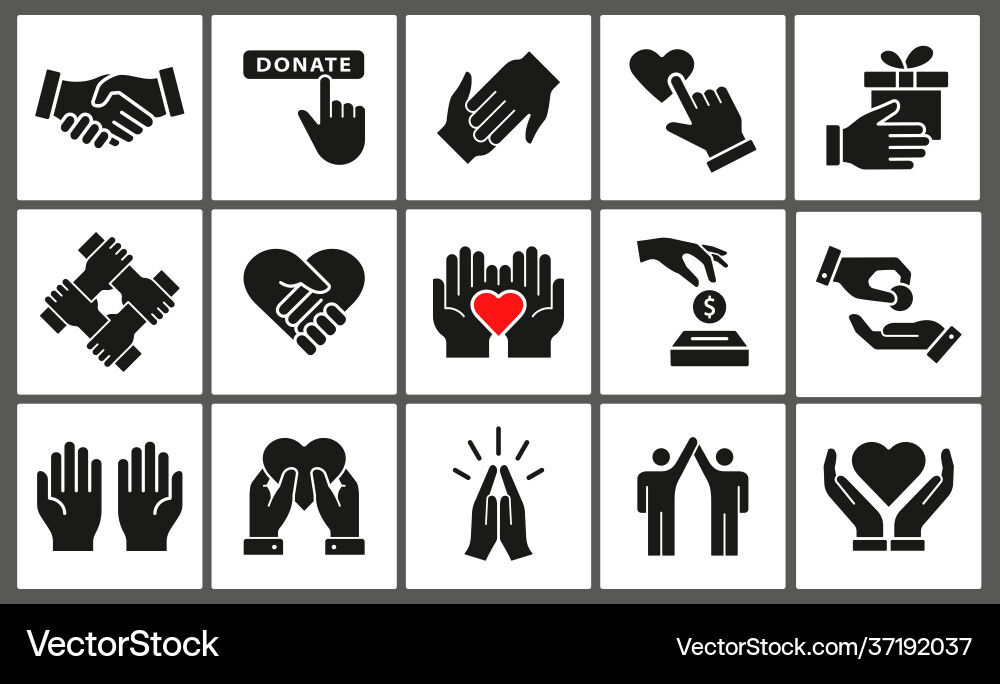 Charity Icon Set Sammlung Spenden freiwillig Vektorbild