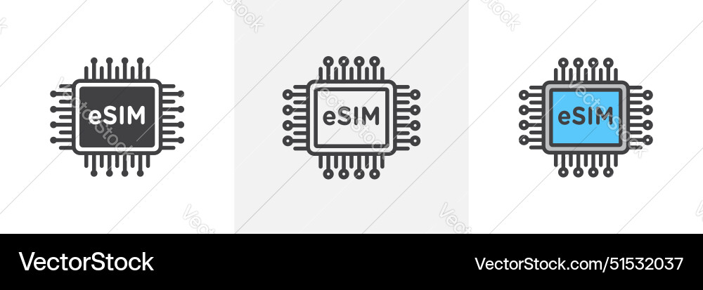 Esim icon set smartphone digital virtual sim Vector Image