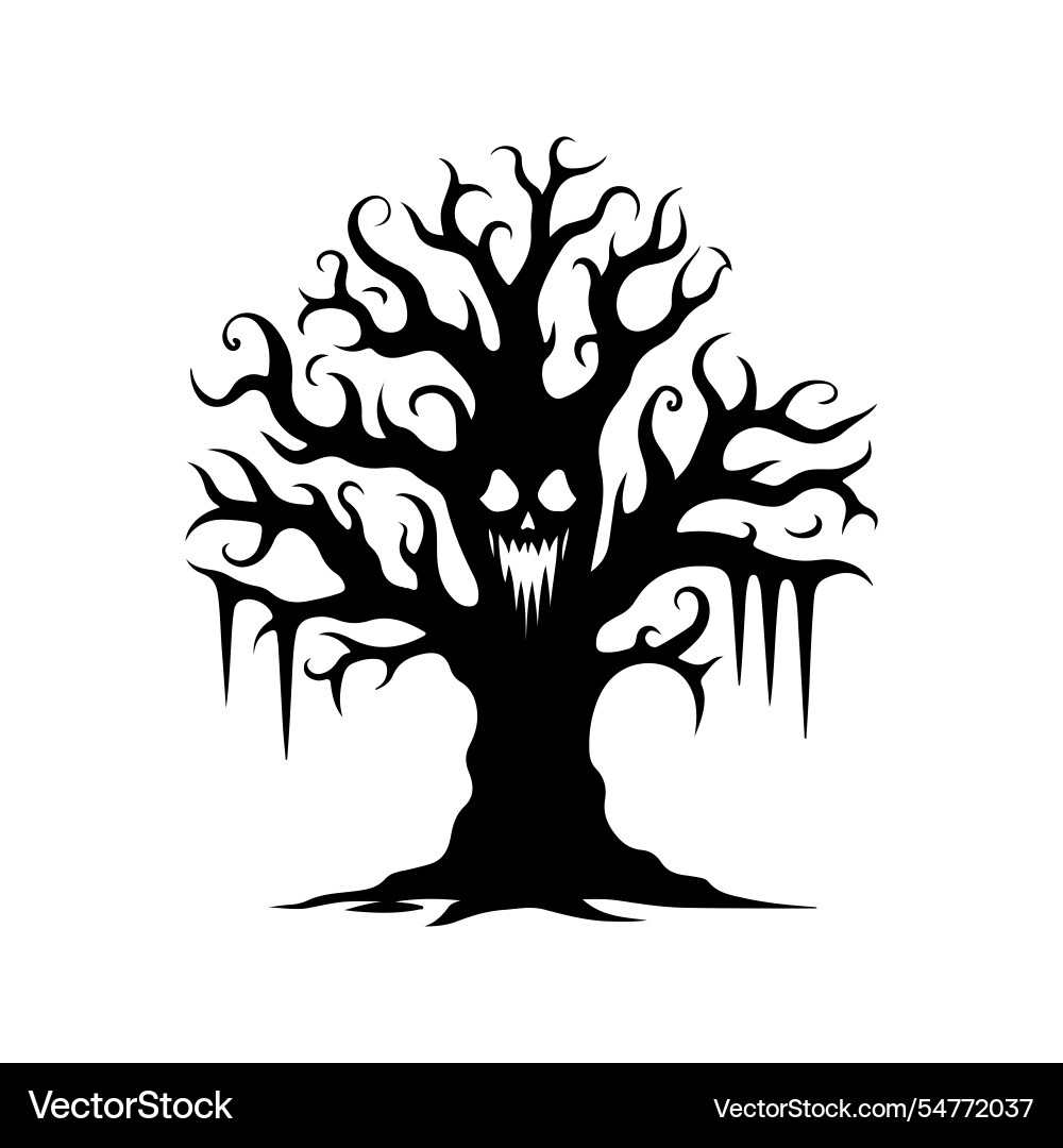Halloween tree silhouette haunted forest clipart Vector Image