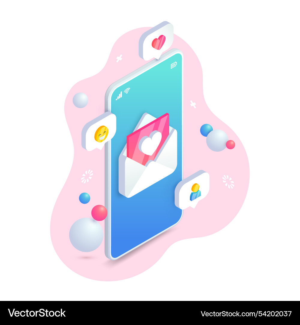 Love phone message isometric concept valentine Vector Image
