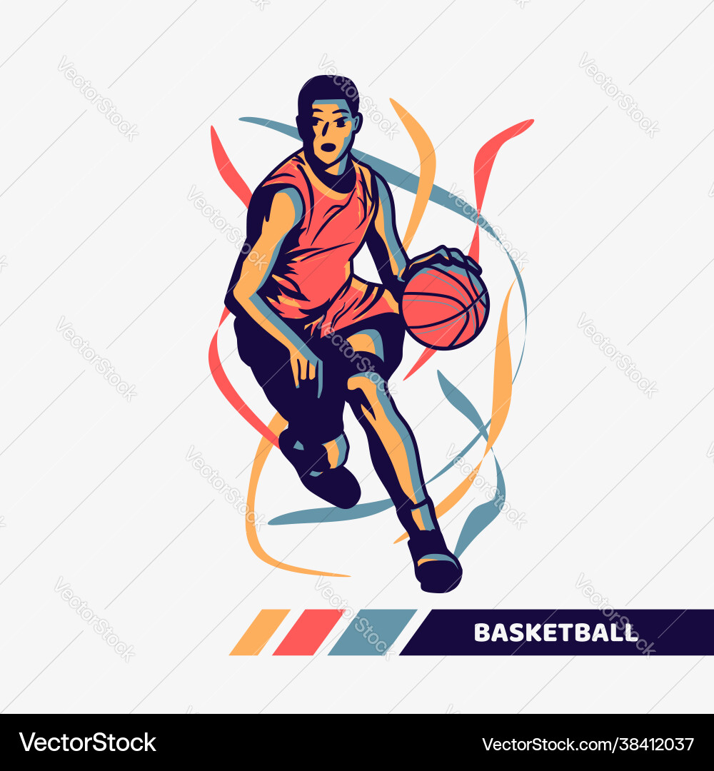 Man playing basketball with color motion artwork Vector Image