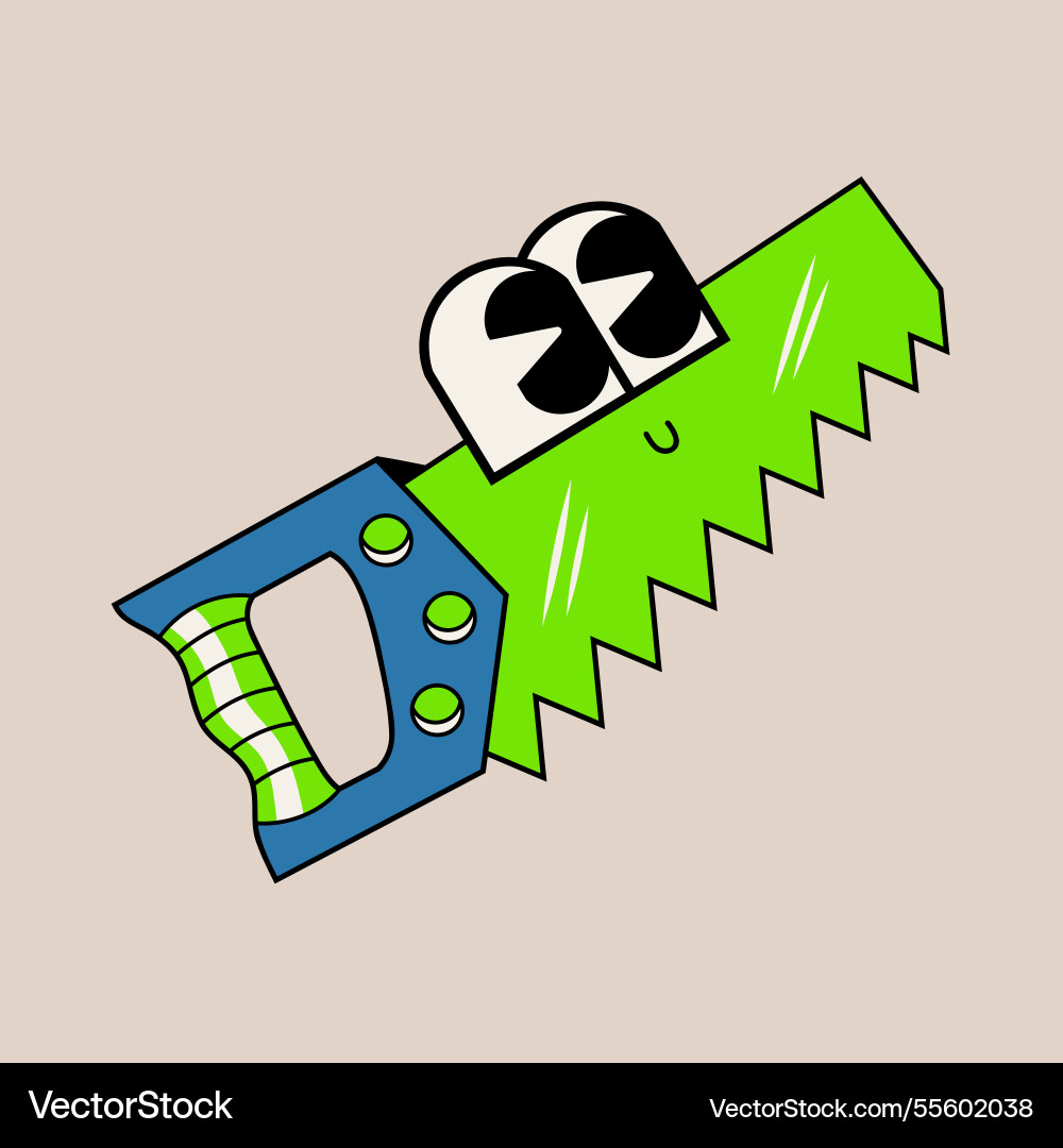 Doodle cute character saw sticker Royalty Free Vector Image