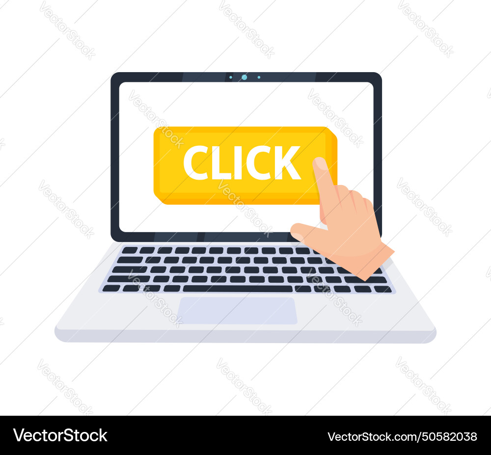 Hand pointer clicking on a click button Royalty Free Vector
