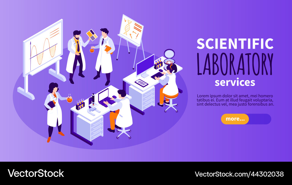 Isometric scientific laboratory banner Royalty Free Vector