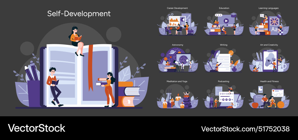 Lifelong learning and personal growth scenes Vector Image