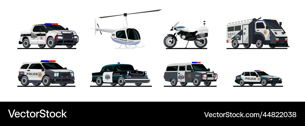 Police transport icons collection Royalty Free Vector Image