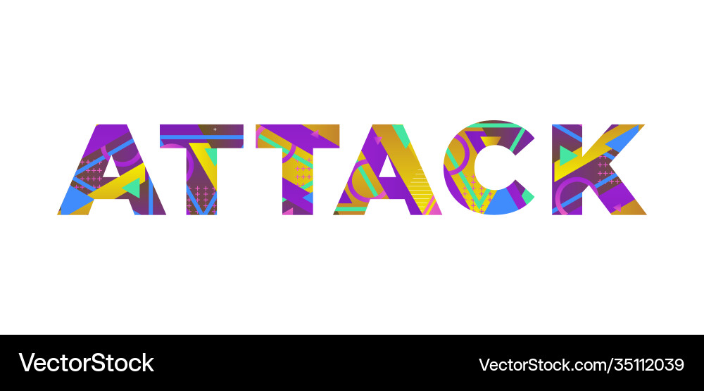 Attack concept retro colorful word art Royalty Free Vector