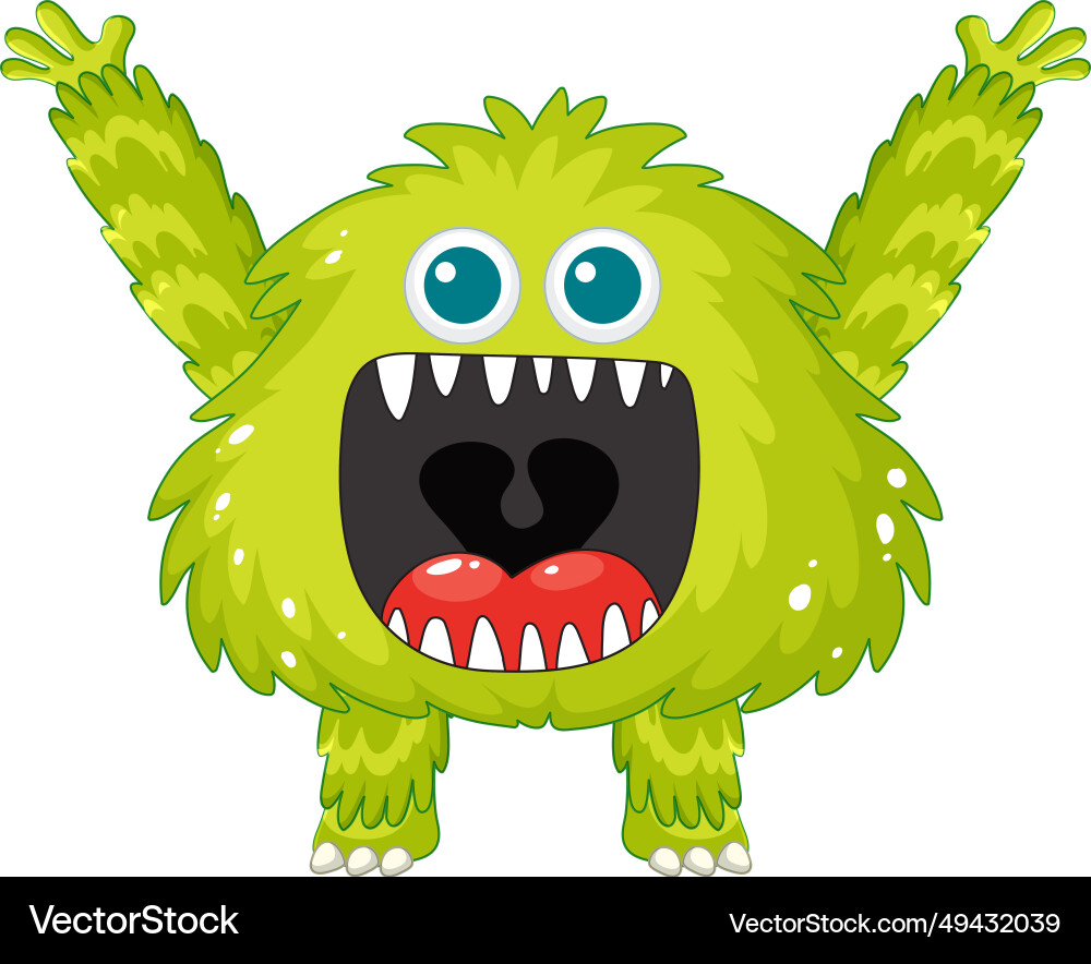 Happy pluffy green monster Cartoon Charakter Vektorbild