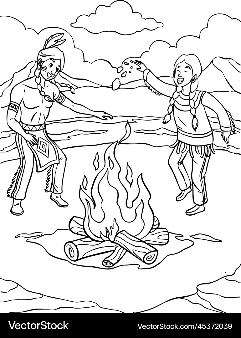 Native american indian fire dancing coloring page Vector Image