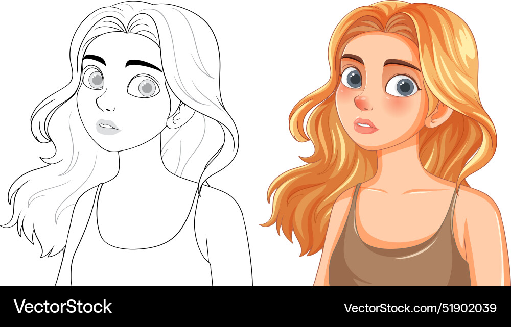 Side-by-side comparison of colored and line art Vector Image