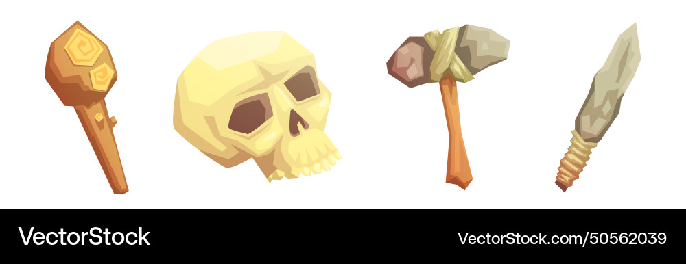Stone age primitive object and elements set Vector Image