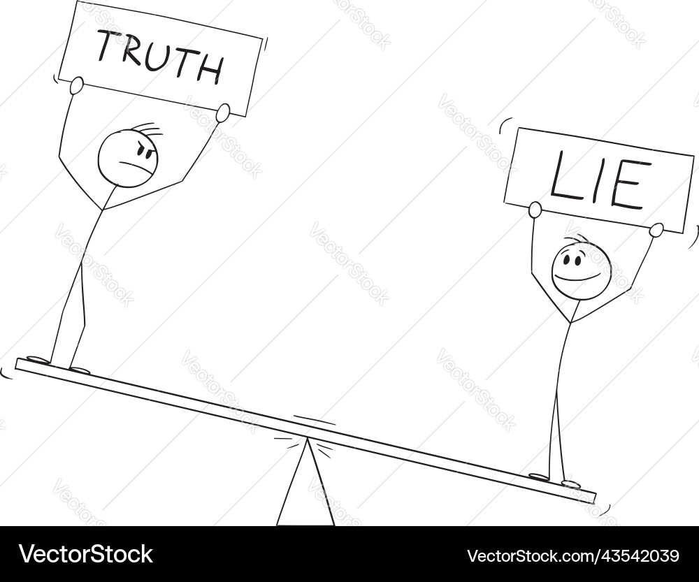 Two persons on balance scales holding lie Vector Image