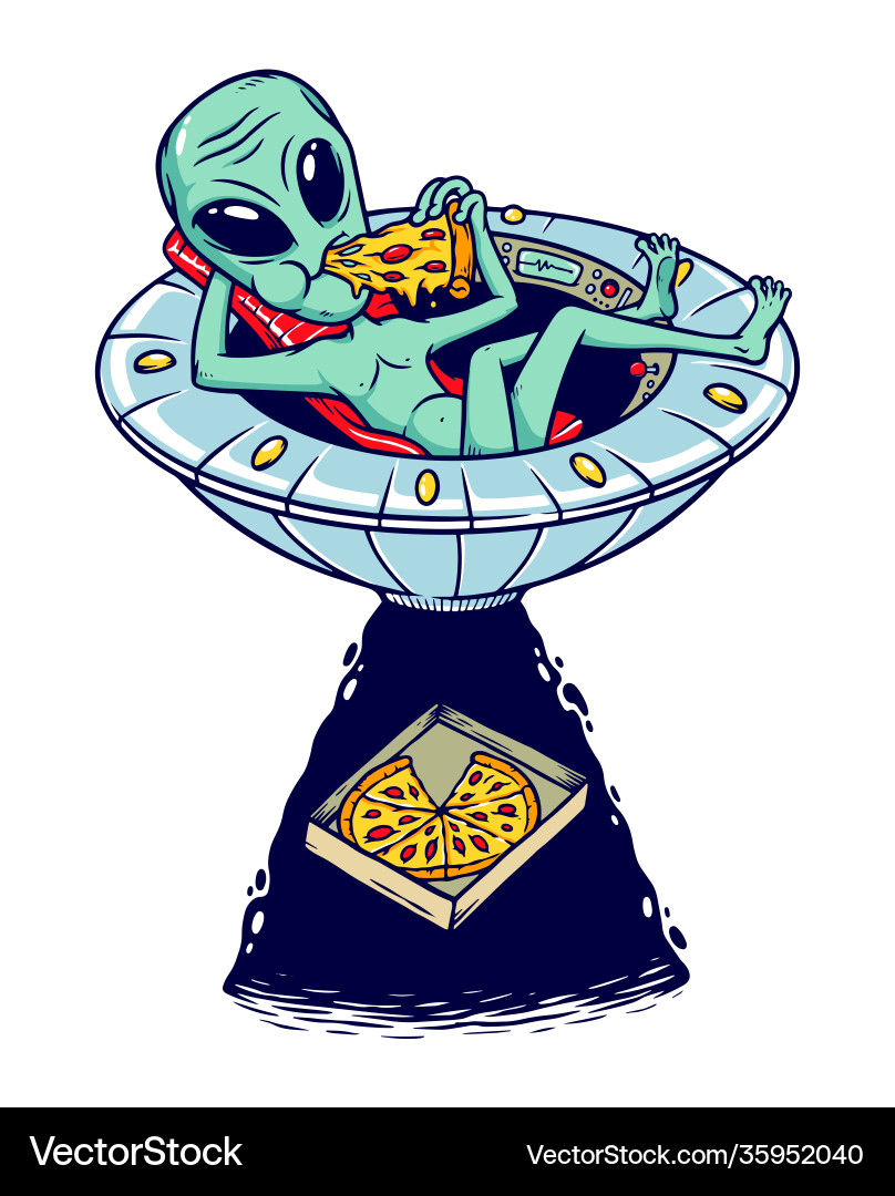 Alien eat pizza Royalty Free Vector Image - VectorStock