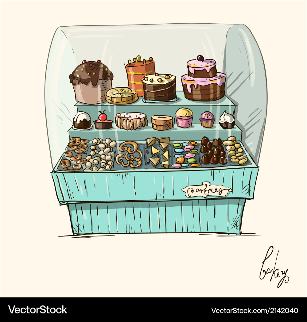 Hand drawn counter with bakery Royalty Free Vector Image