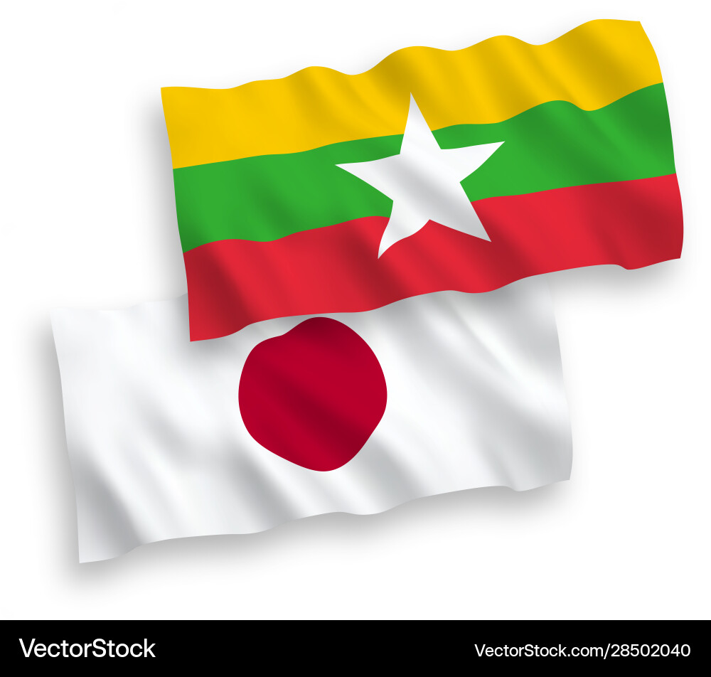 Japan and Myanmar Flags - Wave Effect Royalty Free Vector