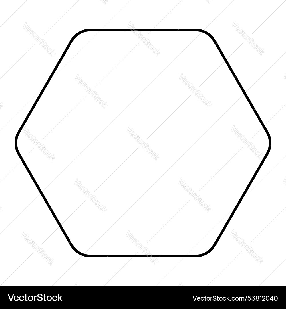 Rounded Hexagon Shape - Black & White Vector Image