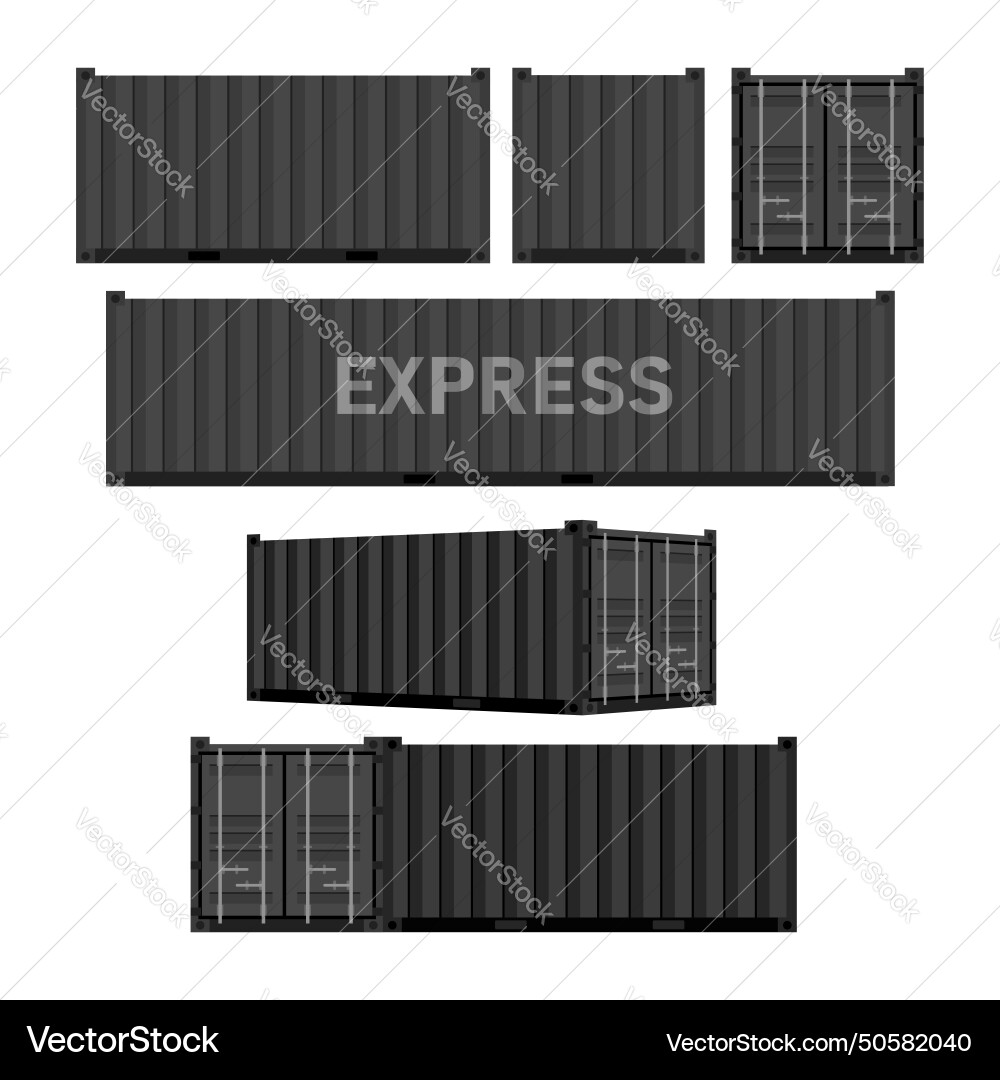 Set black cargo containers freight shipping Vector Image