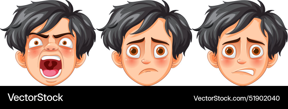 Three different emotional expressions of a boy Vector Image
