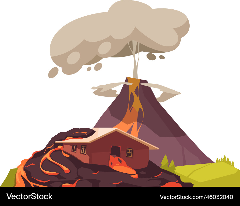 Volcano eruption disaster composition Royalty Free Vector
