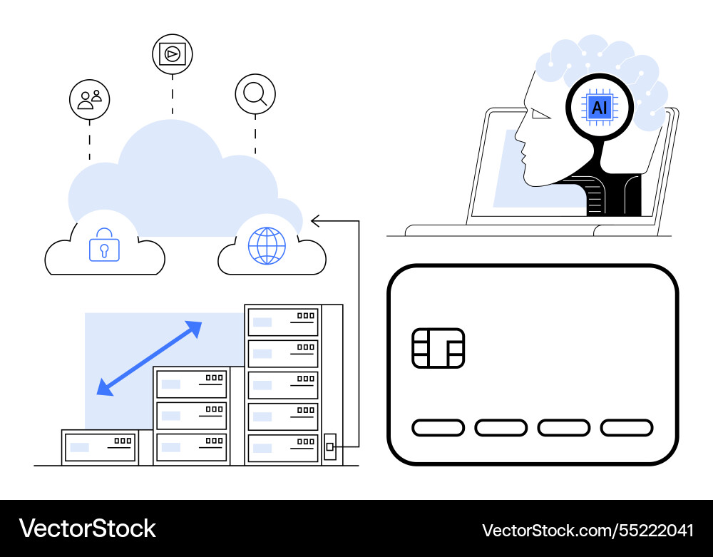 Cloud computing and ai integration represented Vector Image