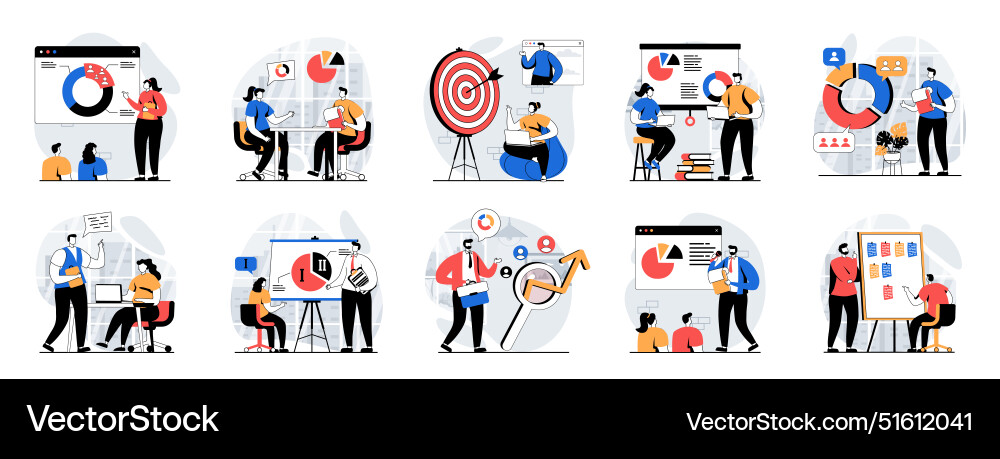 Focus group web concept with people scenes mega Vector Image