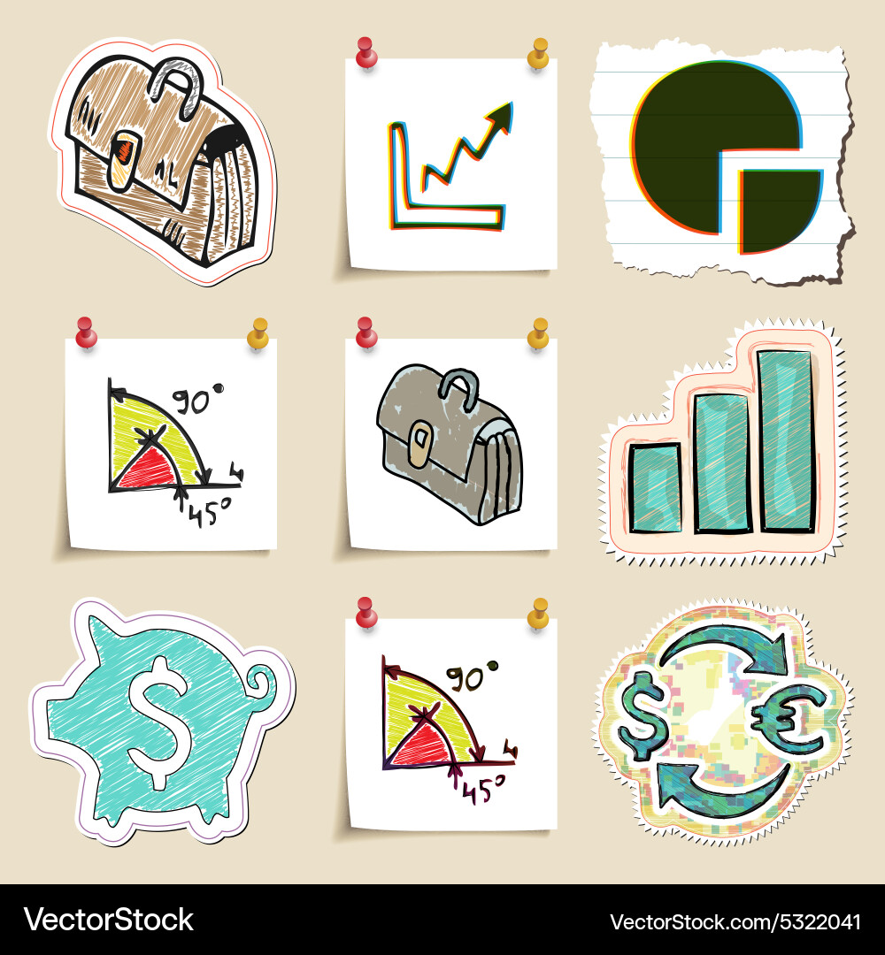 Hand drawn finance emblems set isolated Royalty Free Vector
