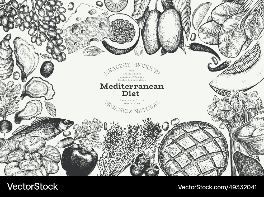 Mediterranean cuisine design template hand drawn Vector Image