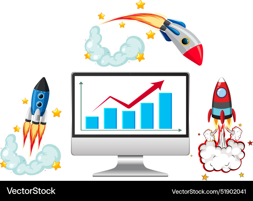 Rockets and graph showing upward growth Royalty Free Vector