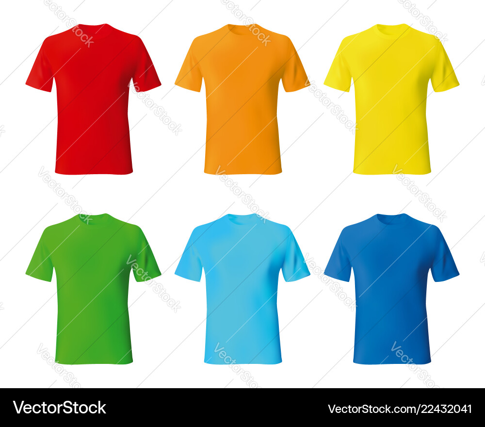 Set color male tshirt template realistic mockup Vector Image