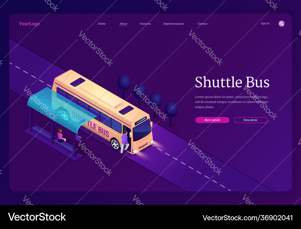 Shuttle bus isometric landing page transportation Vector Image