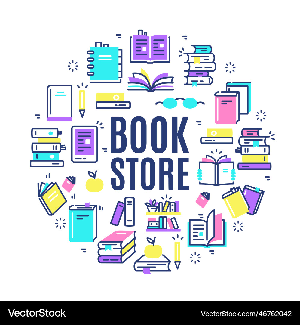 Book store round design template thin line icon Vector Image