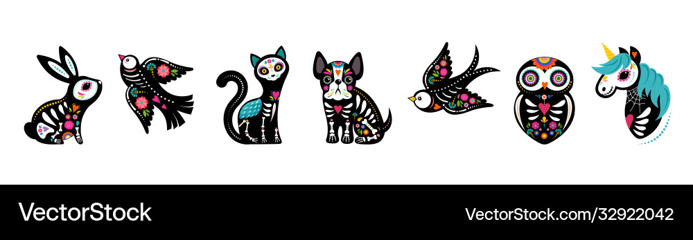 Day dead dia de los muertos animals Royalty Free Vector
