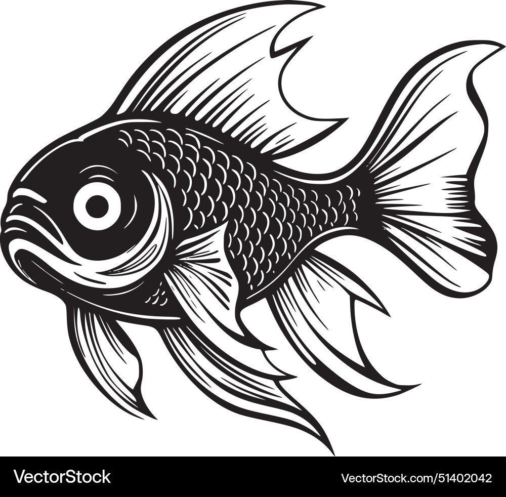Goldfish - black and white isolated icon Vector Image