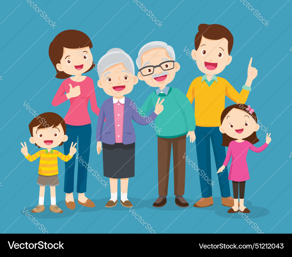 Big happy multi-generational family siblings Vector Image