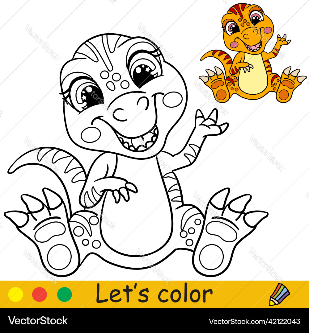 Cute Baby Dinosaur Coloring Page Royalty Free Vector Image