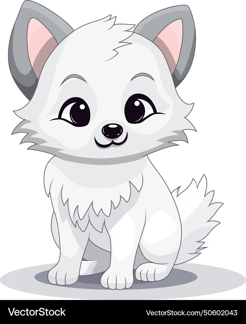 Cute little arctic fox cartoon on white background