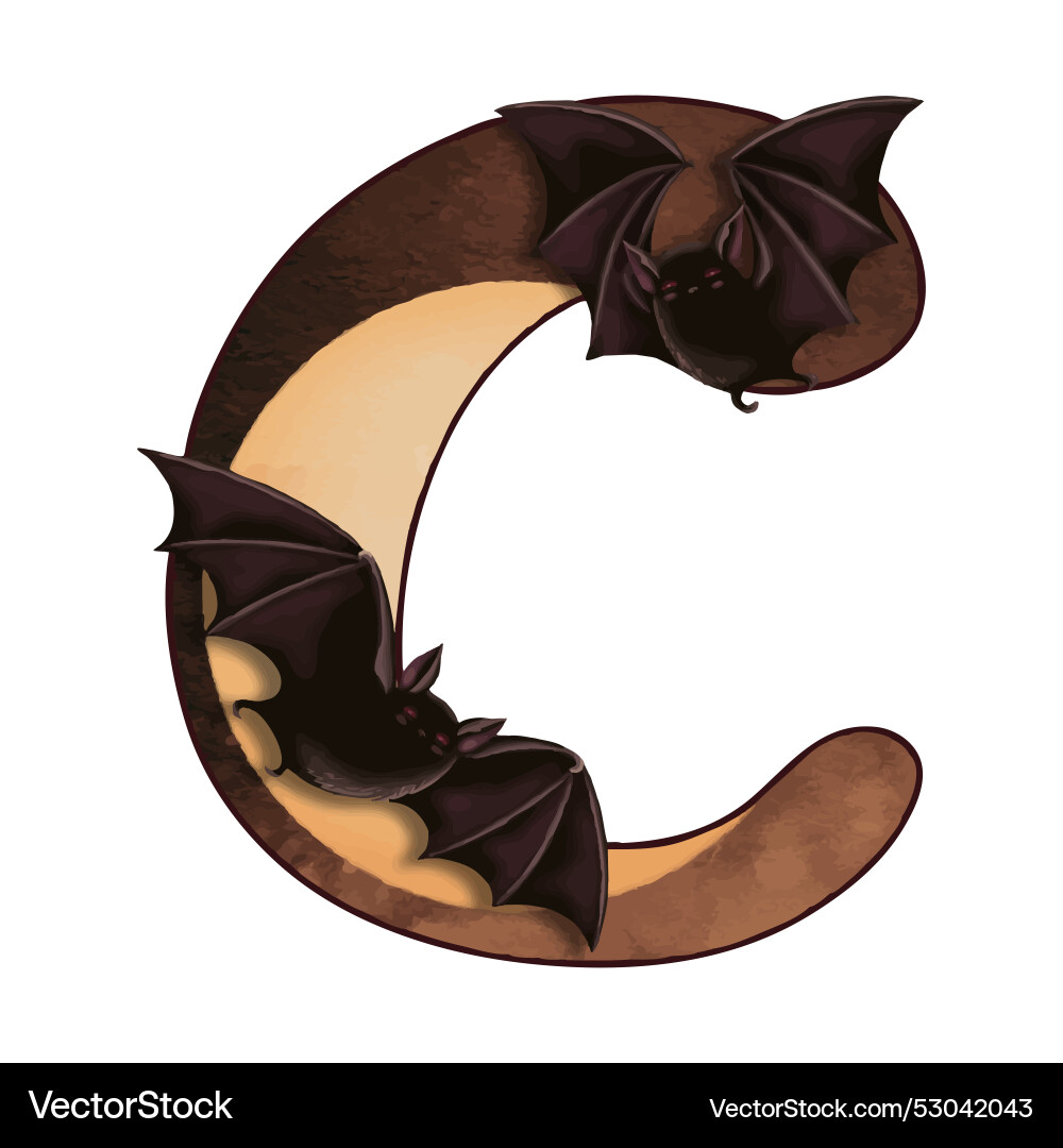 Letter c halloween doodle with bat Royalty Free Vector Image