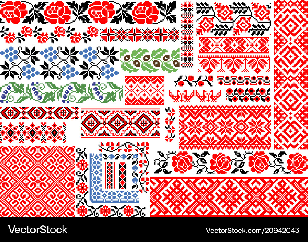 Set of 30 seamless ethnic patterns for embroidery Vector Image