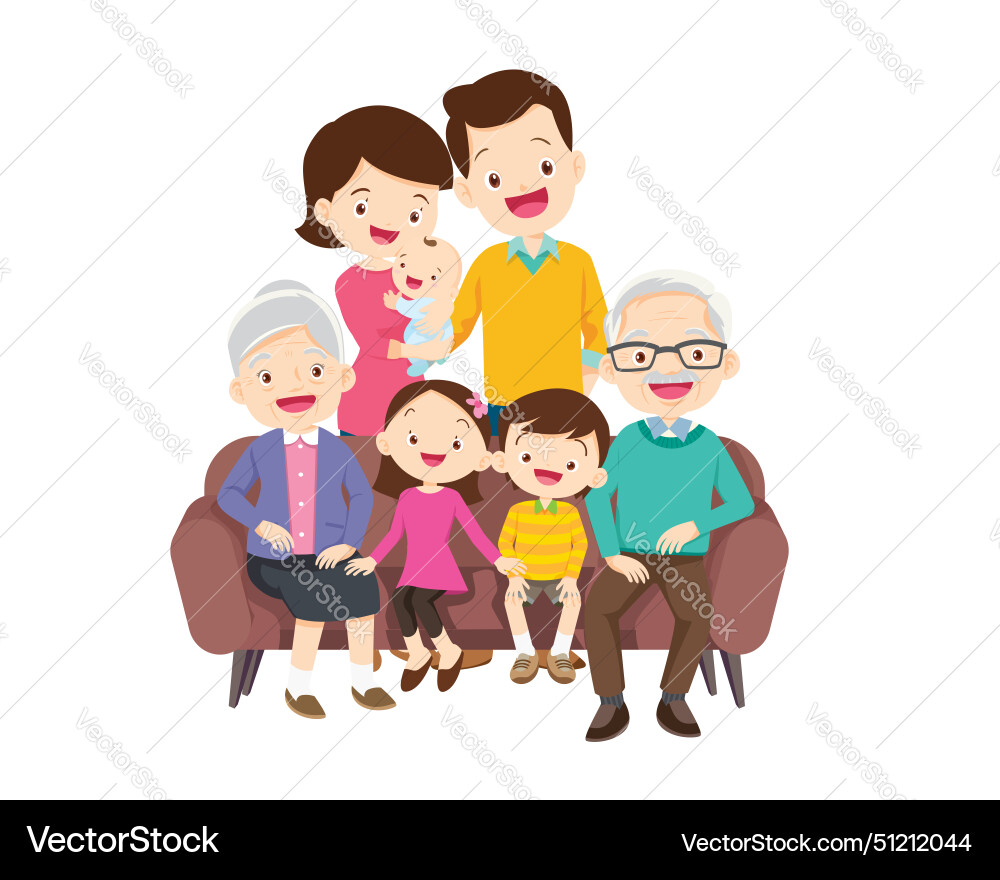 Big happy multi-generational family siblings Vector Image