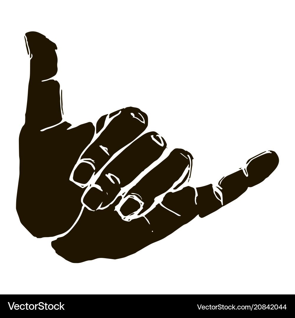 Black silhouette realistic shaka hand gesture icon