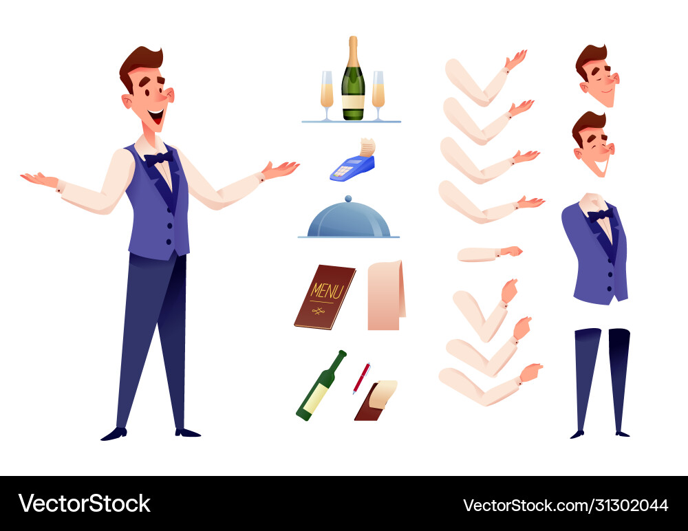 Cartoon waiter at restaurant creation Royalty Free Vector