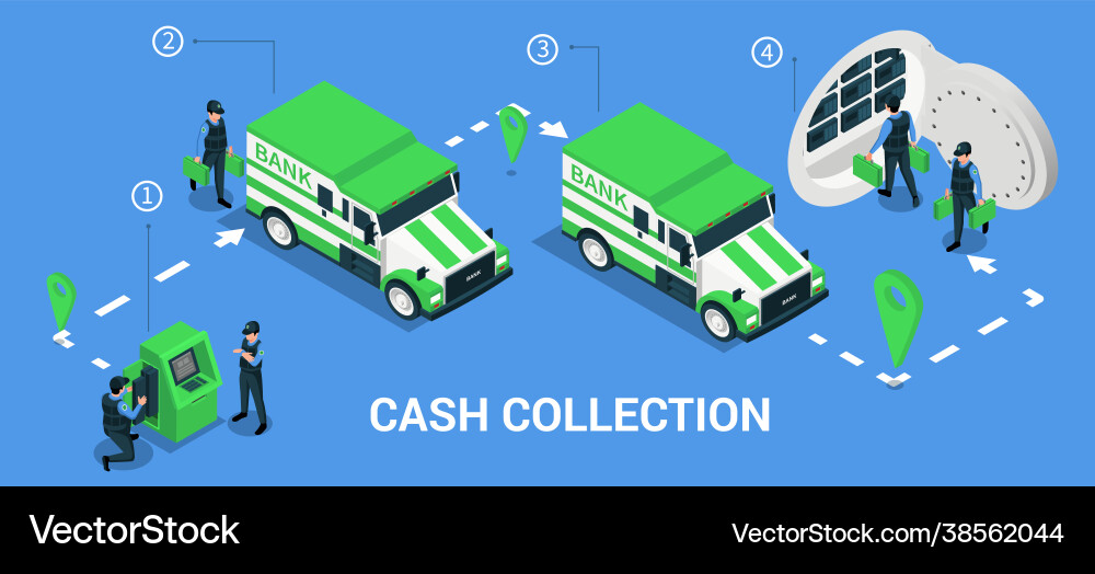 Cash collection isometric infographics Royalty Free Vector